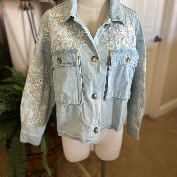 By Together | Tops | New Embroidery Floral Jean Shacketoversized | Poshmark